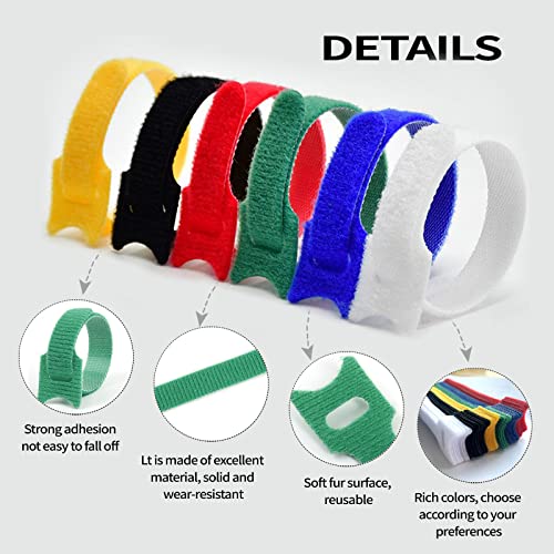 WFAUIBR 60PCS Cable Management ，Fastening Cable Ties Reusable，velcro straps，cord organizer，Multi-Purpose Adjustable Cord Organizer， Office Electric Wires, Assorted Colors