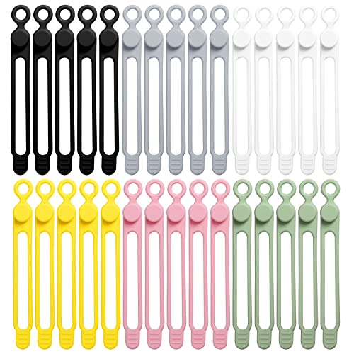 30 Pcs Reusable Cord Organizer Ties, Silicone Straps Cable Ties, Multipurpose Elastic Cord Organizer For Bundling And Fastening Cable Cords Wires