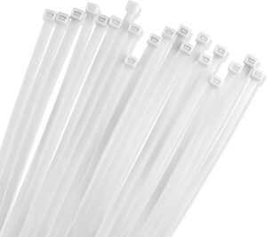 15 inch white zip cable ties (100 pack), 120lbs tensile strength - heavy duty, self-locking premium nylon cable wire ties for indoor and outdoor by bolt dropper (white)