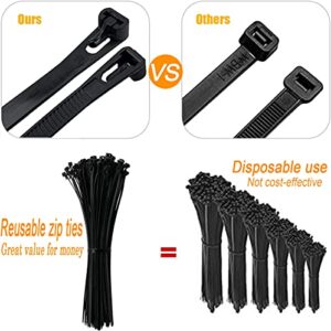 Releasable Reusable Zip Ties 12 Inch Heavy Duty Zip Tie Thick Black Cable Ties Reusable 100 Pack 50lb Tensile Strength Nylon Cable Wire Ties for Multi-Purpose Use Indoor And Outdoor Plastic Tie Wire