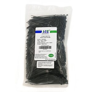 hs durable plastic zip ties 4 inch (bulk-1000 pack) small tie wraps thin 18 lbs self-locking nylon ties for electronics organizer, wire zip ties black