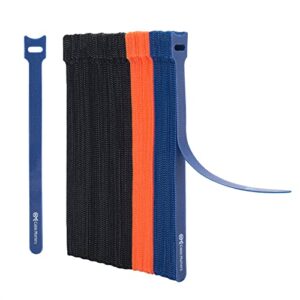 cable matters 100-pack 8-inch hook-and-loop reusable wire ties/cable ties with 42 lbs tensile strength - multi-color black, blue, and orange cord ties, cord wrap, zip ties, cable management straps