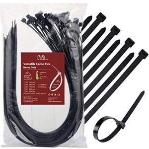 zip ties heavy duty 250 lb 20 inch, extra long cable ties wide plastic wire tie wraps strong ties industrial zipties outdoor use black 30 pieces