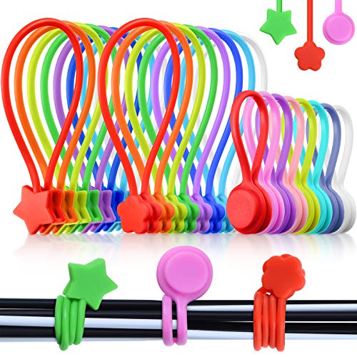 32 Pcs Magnetic Cable Ties Silicone Cable Management Ties Magnet Twist Ties Reusable Cord Clips for Bundling, Organizing, Holding Cable Wire Cord to Fridge Home Car Office (Delicate Style, 4 Inch)