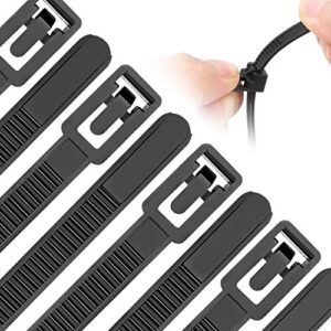 reusable zip ties assorted sizes 6+8+10+12 inch 100 packs releasable zip tie heavy duty round ending no hurt removable cable ties reusable indoor outdoor tie wraps for wire no slip off