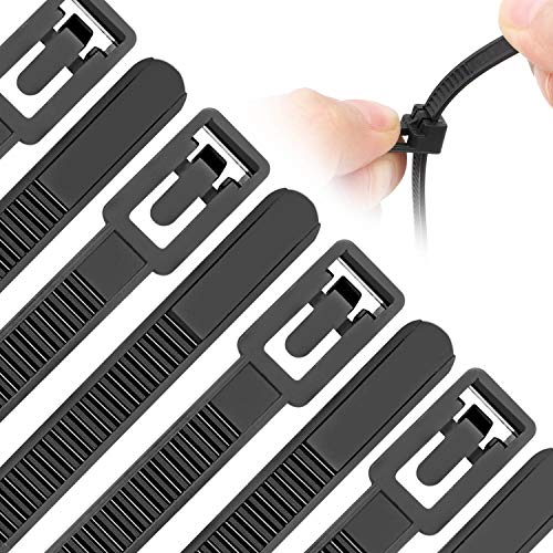 Reusable Zip Ties Assorted Sizes 6+8+10+12 Inch 100 Packs Releasable Zip Tie Heavy Duty Round Ending No Hurt Removable Cable Ties Reusable Indoor Outdoor Tie Wraps for Wire No Slip Off