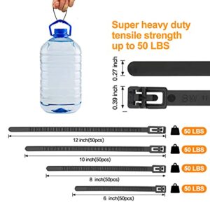 Reusable Zip Ties Assorted Sizes 6+8+10+12 Inch 100 Packs Releasable Zip Tie Heavy Duty Round Ending No Hurt Removable Cable Ties Reusable Indoor Outdoor Tie Wraps for Wire No Slip Off