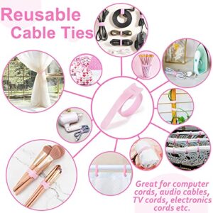 70pcs Computer Cable Ties, Wire Ties, Cord Ties Reusable for Electronics, Hook and Loop Microfiber Cable Ties Extension for Storage, pink, 4, 6, 8 inch