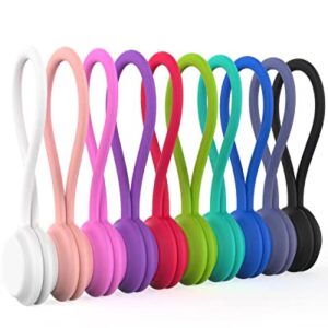 Magnetic Cable Ties 10 PCS Reusable Cable Organizers Earbuds Cords USB Cable Manager Keeper Wrap Ties Straps Bookmark Clips Whiteboard Noticeboard Fridge Magnets for Office, School, Home Organization