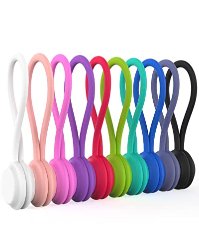 Magnetic Cable Ties 10 PCS Reusable Cable Organizers Earbuds Cords USB Cable Manager Keeper Wrap Ties Straps Bookmark Clips Whiteboard Noticeboard Fridge Magnets for Office, School, Home Organization