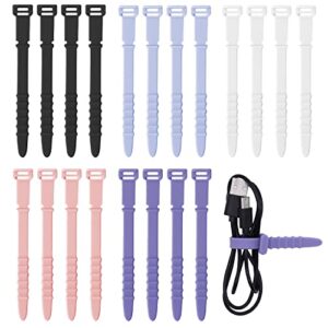 20 packs reusable silicone cable ties, elastic silicone zip ties for cords cable, wire cable cord organizer for home kitchen office appliances,travel charger organizer tie wires for camping essentials