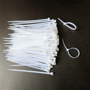 100 pcs 6 inch Cable Zip Ties Heavy Duty, Premium Plastic Wire Ties with 50 LBS Tensile Strength, Self-Locking White Nylon Cable Tie Wraps Straps for Indoor and Outdoor