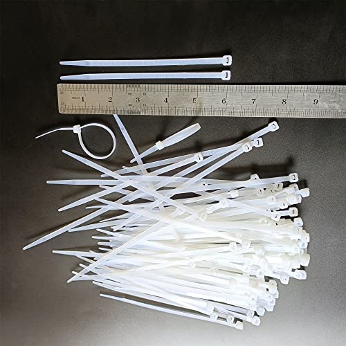 100 pcs 6 inch Cable Zip Ties Heavy Duty, Premium Plastic Wire Ties with 50 LBS Tensile Strength, Self-Locking White Nylon Cable Tie Wraps Straps for Indoor and Outdoor