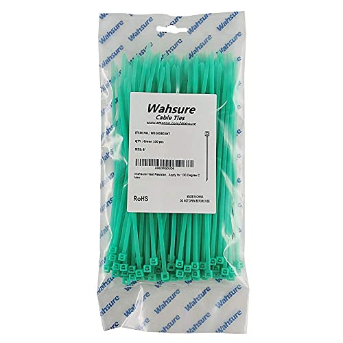 Extreme High Heat Resistant Cable Zip Ties 8 Inch Heavy Duty Green Zipties 100pcs,Weather Proof Plastic Tie Wraps Heat Stabilized 40 Pounds Tenstil Strength for Duct,Apply to Temp 266 Degree F