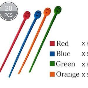 Multi Purpose Silicone Zip Ties - 20 pcs - 6 inch Reusable Zip Ties - Releasable Zip Ties in Multi Color (Red, Blue, Green, Orange) - Ties for Home, Office from EcoSearene