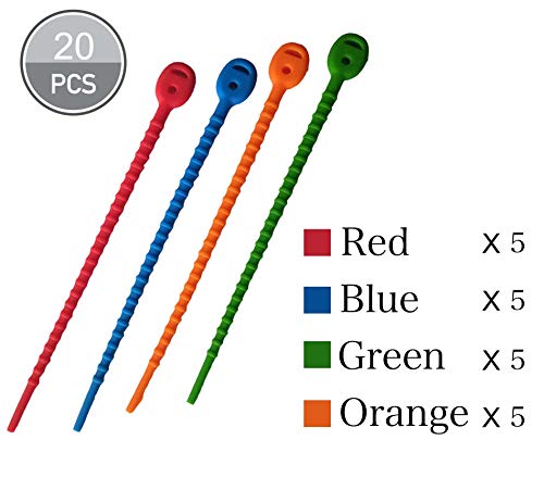 Multi Purpose Silicone Zip Ties - 20 pcs - 6 inch Reusable Zip Ties - Releasable Zip Ties in Multi Color (Red, Blue, Green, Orange) - Ties for Home, Office from EcoSearene