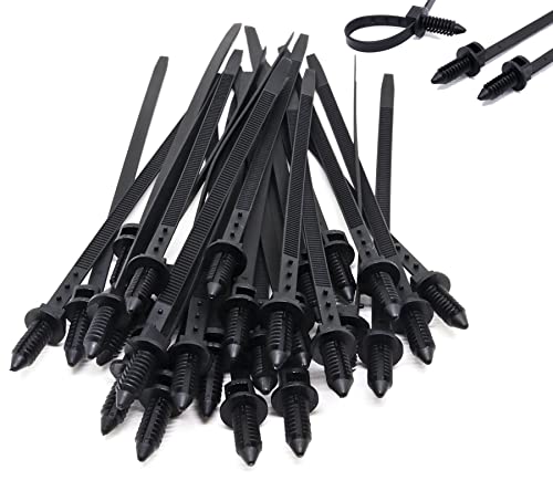 SWZHAI 50 PCS Push Mount Zip Ties, 6.89 Inch Nylon Car Mount Wire Ties Snap in Cable Zip Ties, Black Automotive Zip Ties Fastener Wire Harness Clips for Wire Tying (6.89" L x 0.22"W)