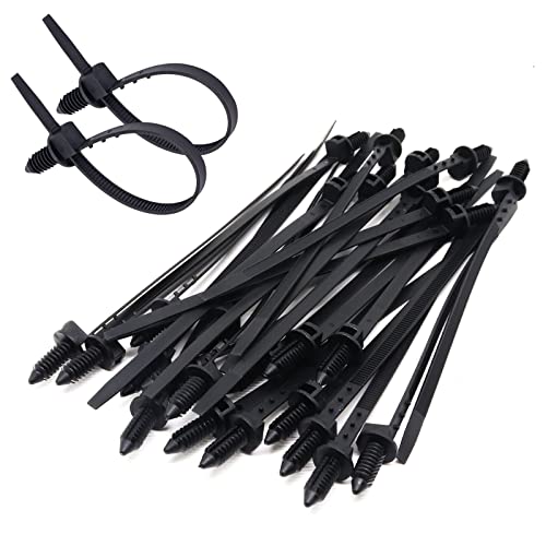 SWZHAI 50 PCS Push Mount Zip Ties, 6.89 Inch Nylon Car Mount Wire Ties Snap in Cable Zip Ties, Black Automotive Zip Ties Fastener Wire Harness Clips for Wire Tying (6.89" L x 0.22"W)