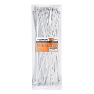 TEVADO 100PCS Metal Cable Zip Ties Heavy Duty 11.8 Inch, Premium Stainless Steel Zip Ties Exhaust Wrap with 198LBS Tensile Strength, Multi-Purpose Self-Locking Metal Wrap Ties for Indoor and Outdoor