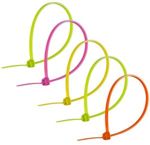 power gear 8-inch zip ties, 100 pack, durable nylon, self-locking, 40 lbs. tensile strength, 1 7/8 inch maximum diameter, assorted neon, 50296