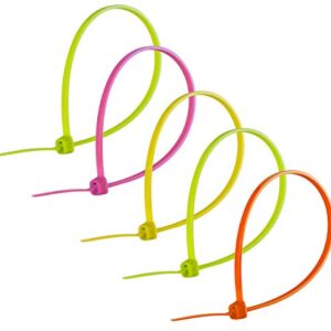 Power Gear 8-Inch Zip Ties, 100 Pack, Durable Nylon, Self-Locking, 40 Lbs. Tensile Strength, 1 7/8 Inch Maximum Diameter, Assorted Neon, 50296