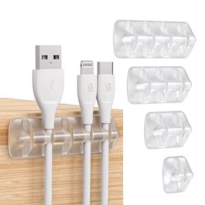 syncwire clear cable clips - cord holders - self adhesive cable management organizer - home, office, cubicle, car, nightstand, desk accessories - gift ideas men, women, dad, mom (5 packs/15 slots)