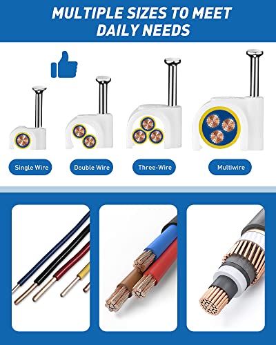 400pcs Cable Wire Clips Circle Cable Clips with Steel Nail 4、6、8、10mm Management RG6 RG59 CAT5 CAT6 RJ45 Electrical Ethernet Dish TV Speaker Cord Tie Holder Single,White Plastic,Coax,Coaxial Clamps