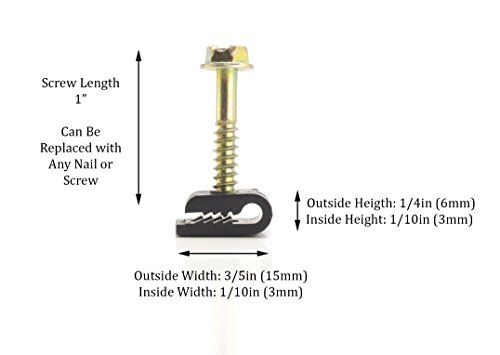 THE CIMPLE CO - Mini Wire Cable Clips, Electrical Wire Cable Clip, 1/10 in (3 mm) Screw Clip and Fastener, Black (100 Pieces per Bag)