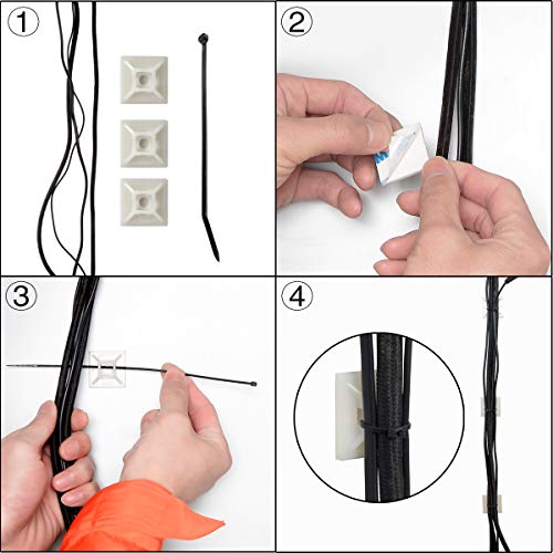 100 PCS 3/4" Black 3M Back-Glue Self Adhesive Cable Zip Tie Mounts Wire Cable Clips Holders Management Anchors Organizer Holders Squares(HS-101S)