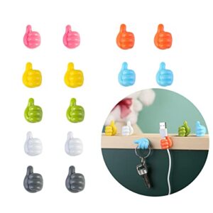 thumb wall hooks for hanging, 14pcs self adhesive thumb cable organizer clips no punching key hook holder wall hangers, multifunctional nails-free utility silicone hooks desk wire management storage