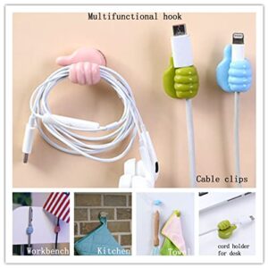 Thumb Wall Hooks for Hanging, 14pcs Self Adhesive Thumb Cable Organizer Clips No Punching Key Hook Holder Wall Hangers, Multifunctional Nails-Free Utility Silicone Hooks Desk Wire Management Storage