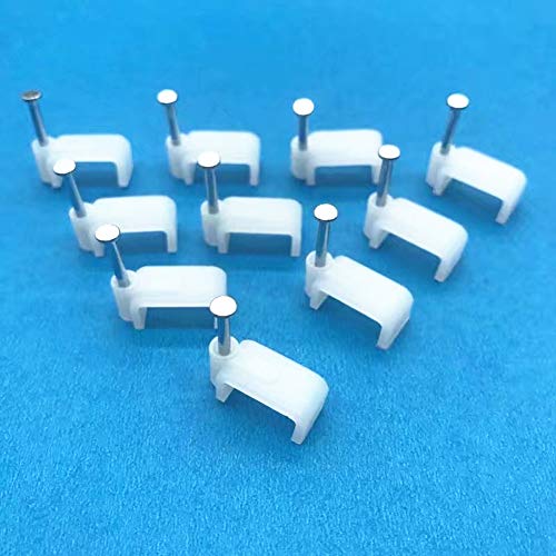 200 PCS 8mm Flat Ethernet Cable Wire Clips Single Coaxial Cable Clamps with Nail for Ethernet Cable Management