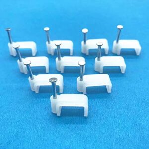 200 PCS 8mm Flat Ethernet Cable Wire Clips Single Coaxial Cable Clamps with Nail for Ethernet Cable Management