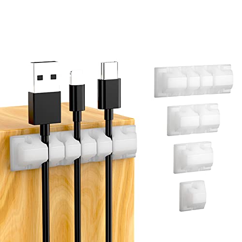 Awker 5 Pack Cable Organizer Clips, Cord Holder, (7-5-3-2-1 Slots) Cable Management Self Adhesive Cable Management for USB Cable/Power Cord/Wire, Desk, Home, Office More (White)