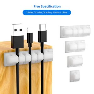 Awker 5 Pack Cable Organizer Clips, Cord Holder, (7-5-3-2-1 Slots) Cable Management Self Adhesive Cable Management for USB Cable/Power Cord/Wire, Desk, Home, Office More (White)