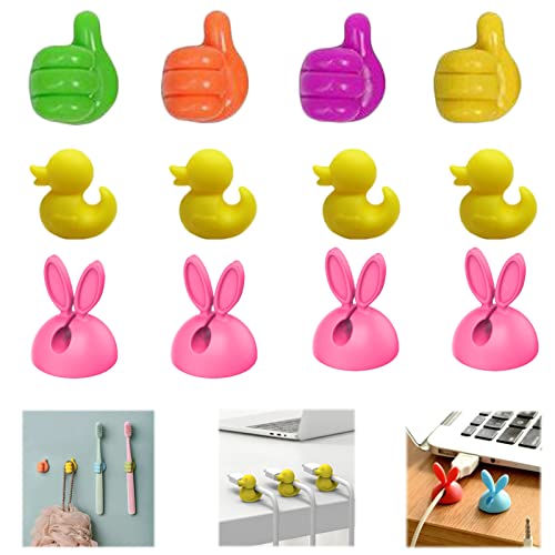 12 Pcs Cable Organizer Clips Cord Holder, Fun Cute Animal Self Adhesive Cable Management for Office Table, Desk, Wall, Car, Computer and Nightstand