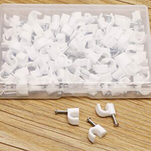 Mini Skater 6mm Nylon Steel Nail in Circle Ethernet Cable Clips Round Electrical Cord Holder Wire Management,Pack of 100 (White)