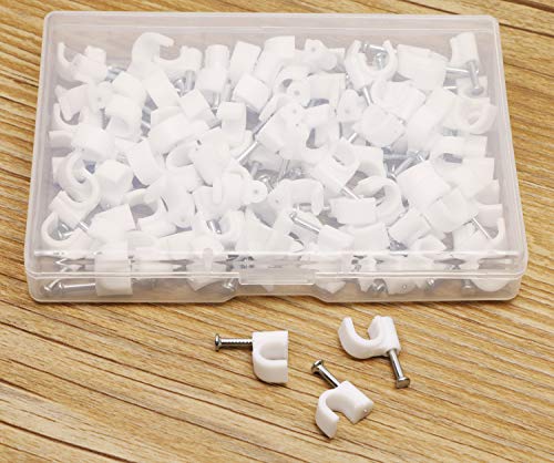 Mini Skater 6mm Nylon Steel Nail in Circle Ethernet Cable Clips Round Electrical Cord Holder Wire Management,Pack of 100 (White)