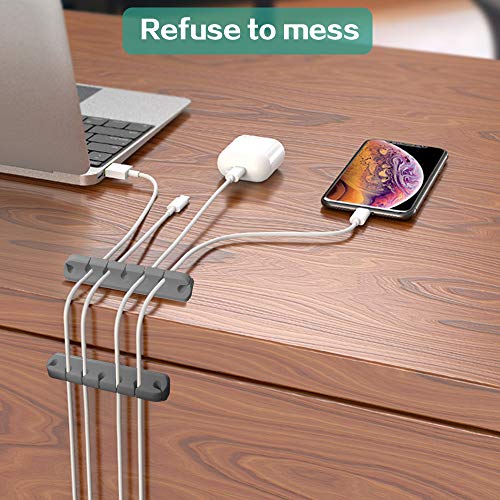 2 Pack Cable Holder Clips, Cable Management Cord Organizer USB Charging Clips Silicone Self Adhesive Wire Holders for Desktop USB Charging Cable Power Cord Mouse Cable Wire PC Office Home (Grey)