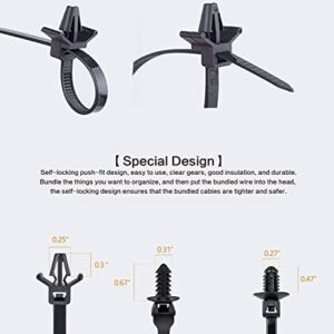 VAGURFO 120 Packs Car Mount Wire Tie, Nylon Push Mount Cable Zip Tie Strap Self-Locking Tie,Fastener Cable Clips for Sorting Out Cable and Wire Clearly, Household Construction Electronic Auto Industry