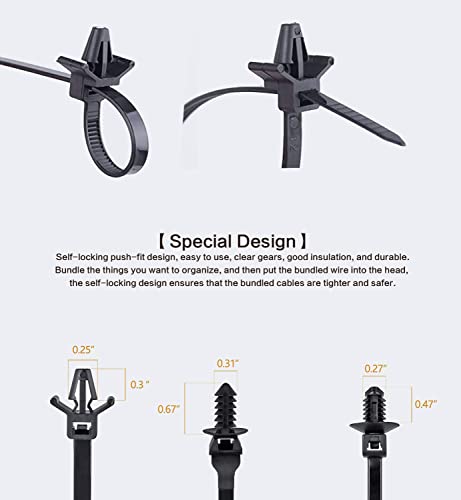 VAGURFO 120 Packs Car Mount Wire Tie, Nylon Push Mount Cable Zip Tie Strap Self-Locking Tie,Fastener Cable Clips for Sorting Out Cable and Wire Clearly, Household Construction Electronic Auto Industry