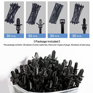 VAGURFO 120 Packs Car Mount Wire Tie, Nylon Push Mount Cable Zip Tie Strap Self-Locking Tie,Fastener Cable Clips for Sorting Out Cable and Wire Clearly, Household Construction Electronic Auto Industry