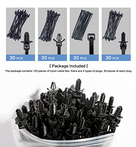 VAGURFO 120 Packs Car Mount Wire Tie, Nylon Push Mount Cable Zip Tie Strap Self-Locking Tie,Fastener Cable Clips for Sorting Out Cable and Wire Clearly, Household Construction Electronic Auto Industry