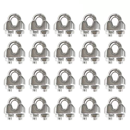 HEVERP 20PCS 1/8 Inches M3 Stainless Steel Wire Rope Cable Clip Clamp