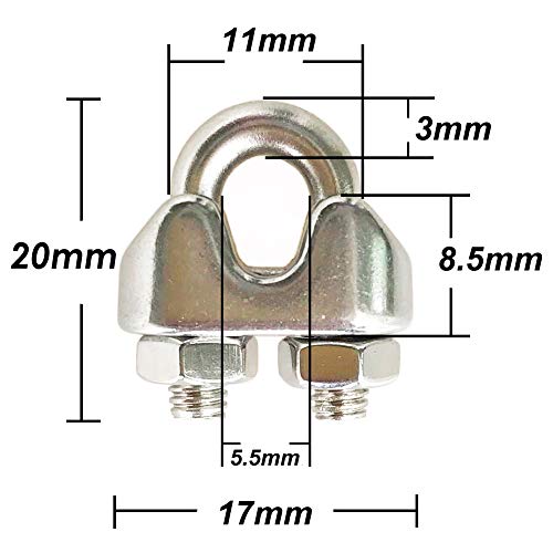 HEVERP 20PCS 1/8 Inches M3 Stainless Steel Wire Rope Cable Clip Clamp