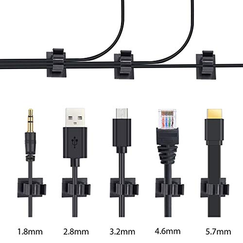 Viaky 30 Pcs Black Cable Wire Clips Adjustable Nylon Wire Holder Adhesive Cable Management Suitable for Maximum Diameter 0.6 inch (15.4mm) Cables