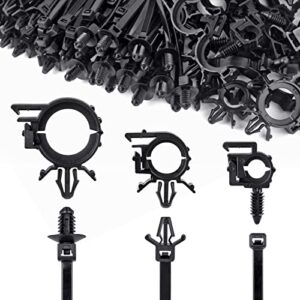 unigt 150pcs push mount cable zip tie with car wire loom routing clips, universal compatible with gm ford trucks cars sedan utv engine bay self locking straps