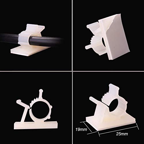 30 Pieces White Cable Clips Viaky Adjustable Self-Adhesive Nylon Wire Clips Cable Management Drop Wire Holder