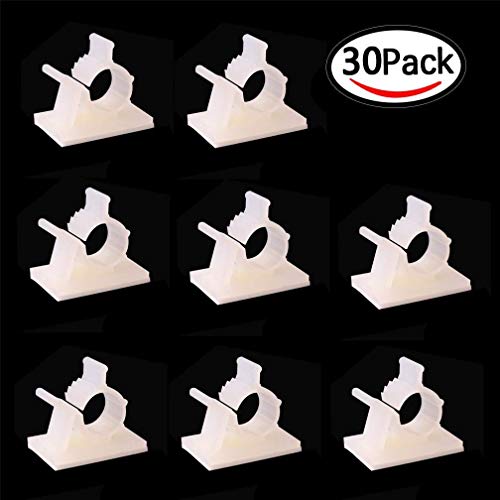 30 Pieces White Cable Clips Viaky Adjustable Self-Adhesive Nylon Wire Clips Cable Management Drop Wire Holder