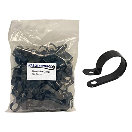 Kable Kontrol Nylon Cable Clamps – 3/4” Diameter – 100 Pcs/Pack – Black – Nylon 6-6 – R-Type Cable Clamps – Cable Organizer – Plastic Wire Clamps